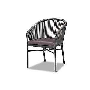 Baxton Studio Marcus Modern and Contemporary Grey Finished Rope and Metal Outdoor Dining Chair