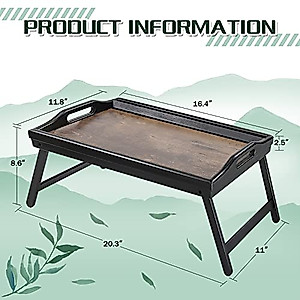 Bed Tray Table Breakfast Trays Serving Tray Bamboo Bed Laptap Floding Legs with Handles and Phone Holders