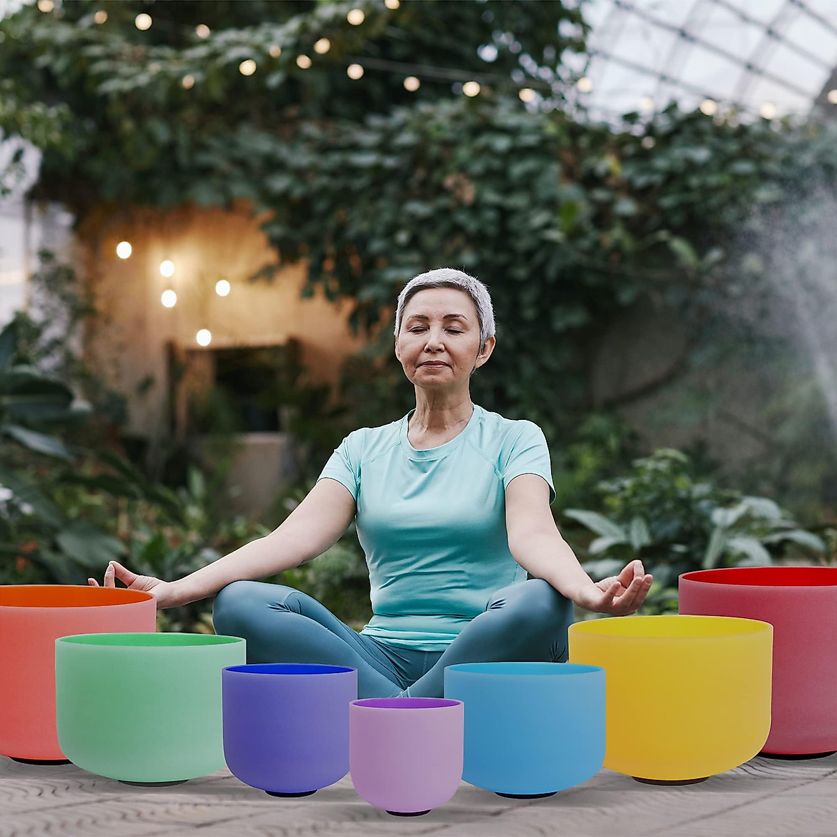 FMTY Singing Bowl 7pcs 6-12Inch A-G Note colored Crystal Singing Bowl with Soft Carrying Bag Mindfulness, Yoga, Spiritual and Body Healing and Energy Cleansing