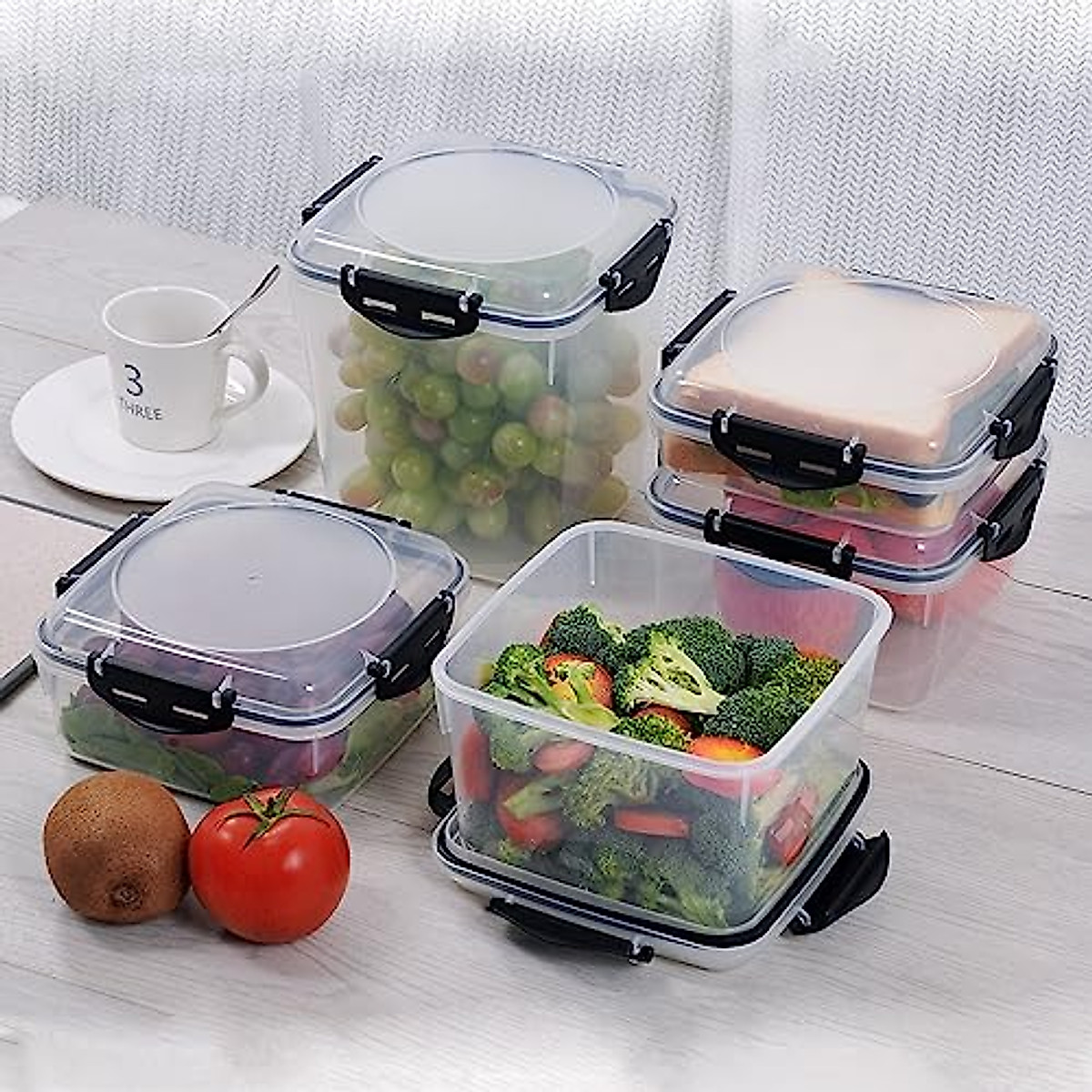 Bellaware 5 PCS Sandwich Containers with Locking Lid, 100% Airtight Kitchen Food Storage Containers Microwave & Dishwasher Safe, BPA-Free Lunch Box for Kids