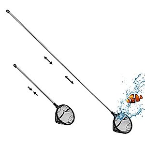 Filhome Telescopic Aquarium Fish Net, Fine Mesh Round Fish Net for Fish Tank with Extendable Long Handle (3.5 inch)