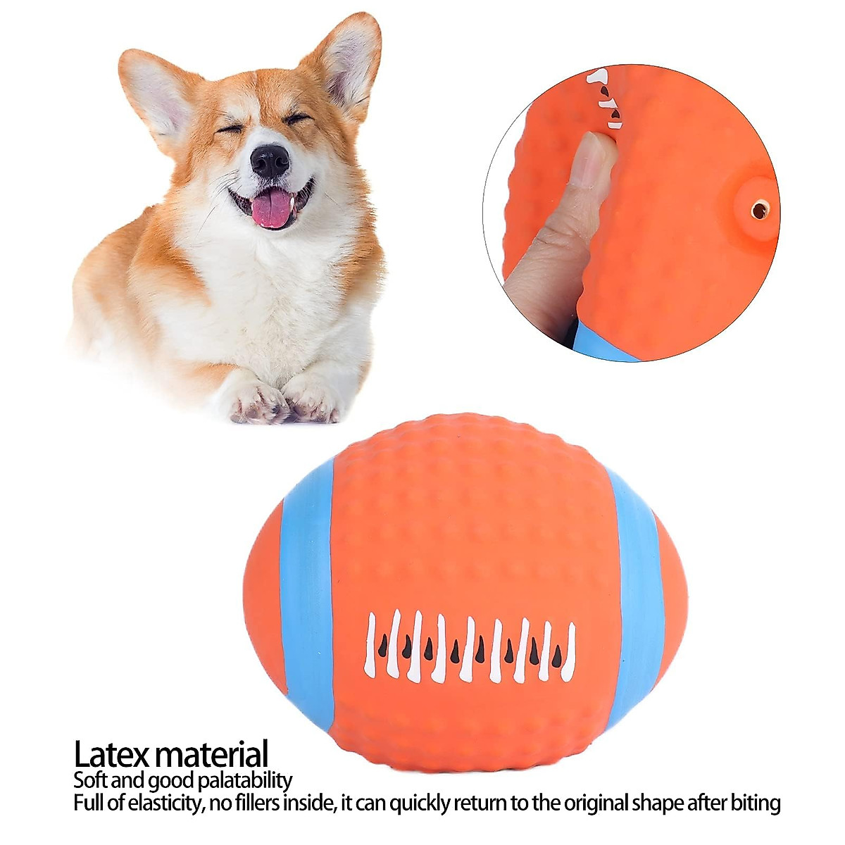 Dog Chew Toys, Squeaky Latex Dog Toy Balls Football Rugby Fetch Dog Interactive Toy with Crinkle Pape for Small Medium and Large Dogs