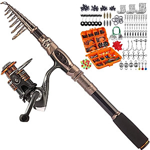 PLUSINNO Fishing Rod and Reel Combos,212Pcs Fishing Tackle Kit with Tackle,Saltwater Freshwater Resistant Fishing Gear