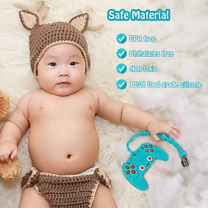 Silicone Baby Teething Toys, 2 Pack Teethers for Babies with Pacifier Clip, Game Remote Control Teether for Baby Boys Girls, Durable Sensory Chew Toys for Kids Toddlers Infants