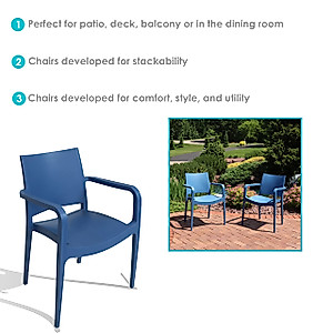 Sunnydaze Landon All-Weather Plastic Indoor and Outdoor Dining Armchair - Commercial Grade - Sax Blue - 2 Chairs