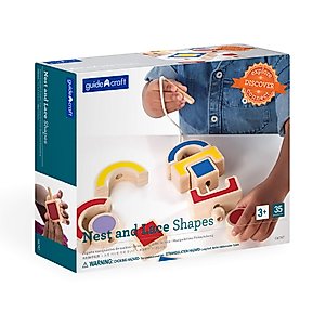 Guidecraft Colorful Nest and Lace Shapes- Wooden Geometric Puzzle Matching and Weaving Game, Toddler Learning & Educational Toys