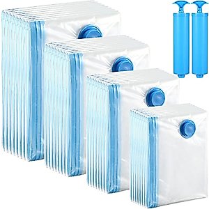 32 Pack Vacuum Storage Bags for Clothes (8 Jumbo+8 Large+8 Medium+8 Small) Space Saving Vacuum Bags with 2 Hand Pump Double Zip Vacuum Seal Storage Bags for Clothes Blanket Comforter Bedding Pillow