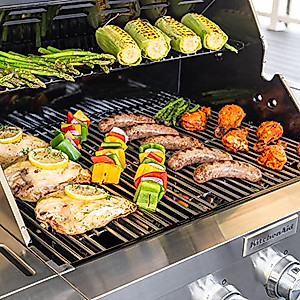 KitchenAid 720-0954L 4-Burner Stainless Steel Free Standing 55000 BTU Propane Gas Grill with Black Cabinet and Side Burner