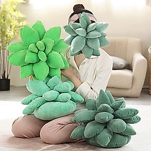 JIFOVER 3D Succulents Pillow-Cute Pillows-17.7in Cute Succulents Stuffed Plush Cactus Throw Pillows for Green Lovers Soft Plant Leaf Shaped Decorative Pillows (10in/Dark Green)