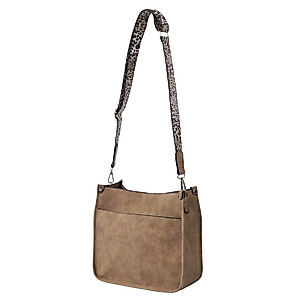 Yikpo Women Leather Crossbody Vagan Shoulder Bag with Adjustable Guitar Strap (Khaki)