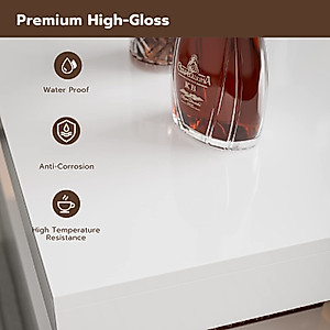 IKIFLY Modern High Glossy Coffee Table, White Coffee Table with 2 Storage Drawers and Acrylic Design Open Space, Rectangle Coffee Table with 16 Colors LED Lights for Living Room