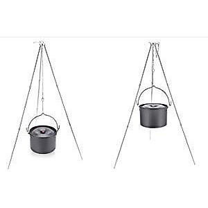 Sutekus Camping Tripod Camp Fire Tripod Portable Campfire Cooking Dutch Oven Tripod and Lantern Hanger silver