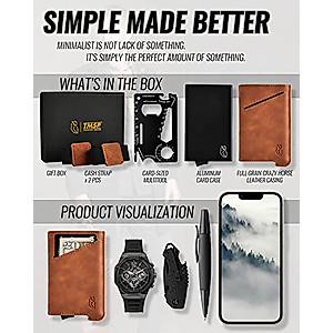 Minimalist Wallet for Men and Women - Mens Wallets RFID Blocking Wallet Hybrid Ejector Wallet for Men Credit Card Holder for Women Best Front Pocket Wallet Quick Card Access EDC Gear (Saddle Brown)