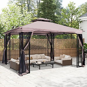 GARTOO 11'x13' Outdoor Patio Gazebo - Porch Gazebo with Polyester Roof & Breathable Netting, Best for Garden, Lawn, Backyard Deck (Taupe)