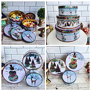 hadaaya Pack of 3 Round Tin Containers With Lids, Snowfall Themed Festive Cookie Tins For Cookies, Candies, Popcorn and many more | Tins For Gift Giving