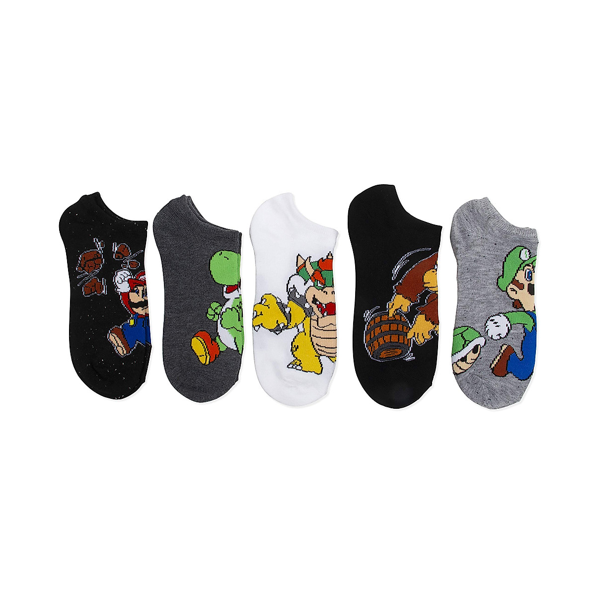 Mario boys Mario 5 Pack No Show Casual Sock, Black White Grey Mario, 11-Sep US