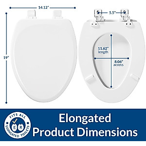 MAYFAIR 1843SLOW 000 Lannon Toilet Seat will Slow Close and Never Loosen, ELONGATED, Durable Enameled Wood, White