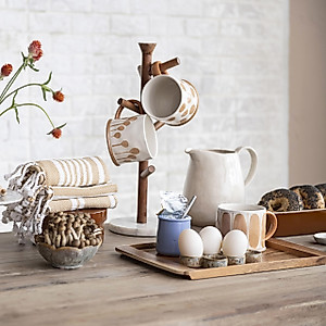 Bloomingville, Natural Tall Mango Wood and Marble Mug Rack, White, Medium