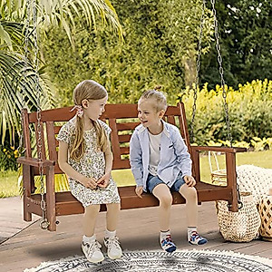 Rustic Heavy Duty Double Wooden Swing Set with Chain for Backyard Play - Redwood Finish 500lbs Capacity - Perfect Outdoor Wooden Playset for Kids and Adults 