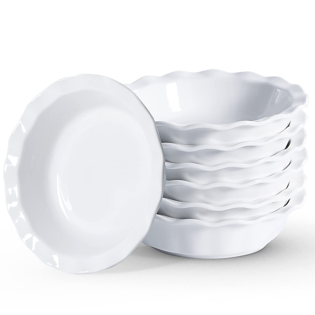 Lareina Mini Pans Set of 6, 6.5 Inch Individual Dish for Baking, 12 oz Small Ceramic Pie Plates for Chicken Pot Pie, Microwave and Dishwasher Safe, Christmas Gifts for Women, White