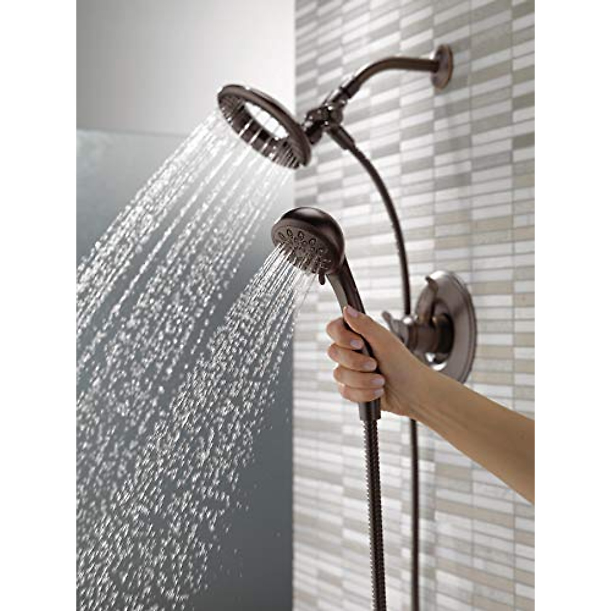 Delta Faucet Linden 17 Series Dual-Function Shower Faucet, Shower Trim Kit with 4-Spray In2ition 2-in-1 Dual Hand Held Shower Head with Hose, Venetian Bronze T17294-RB-I (Valve Not Included)