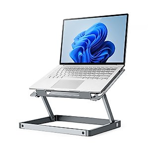 ROADOM Laptop Stand for Desk, Adjustable Ergonomic Laptop Riser, Foldable Portable Computer Stand for Laptop Tablet Portable Monitor (10-17.3''),Aluminum Alloy, Silver