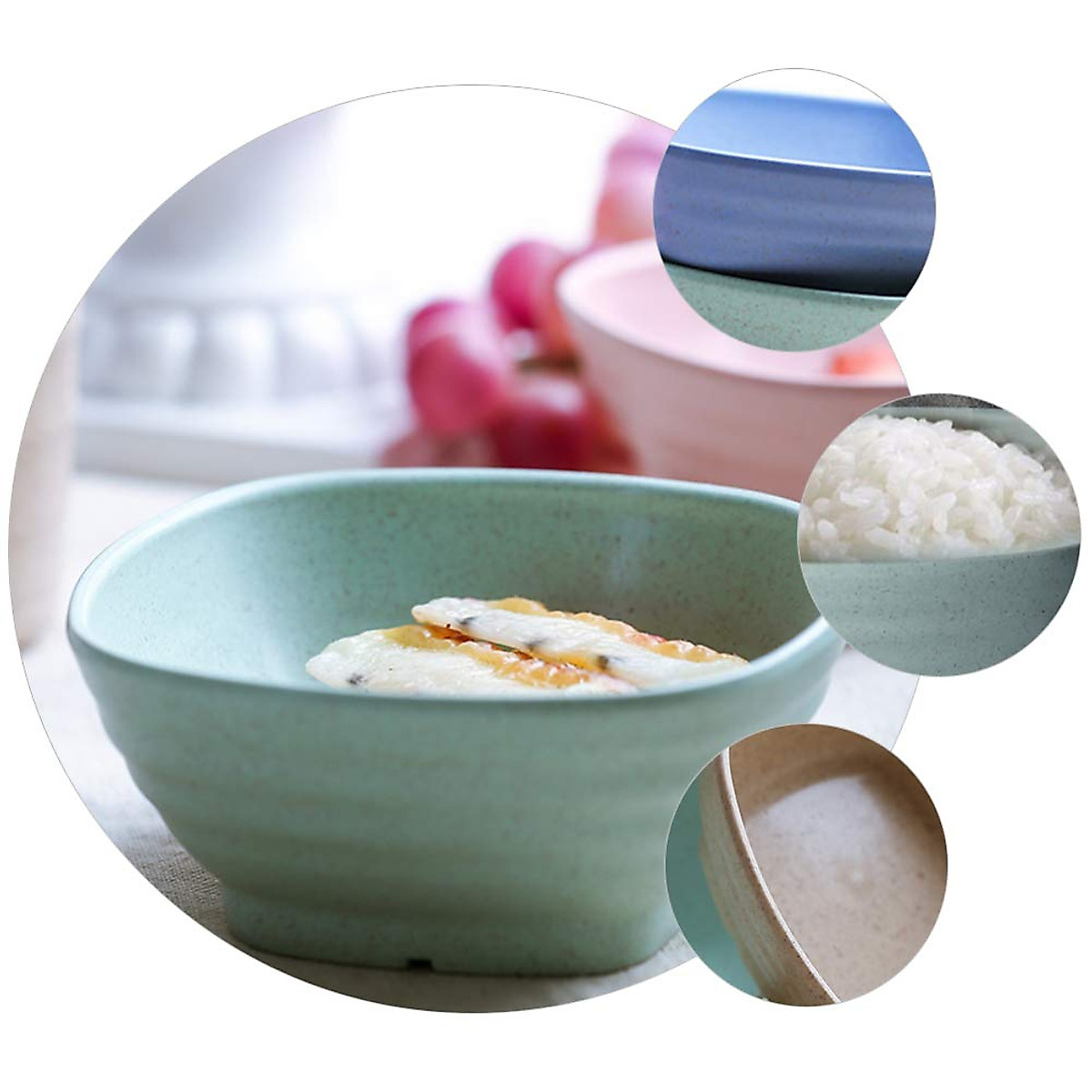 Cabilock 8pcs Square Wheat Straw Bowls Unbreakable Bowls Cereal Bowls Rice Bowls Deal for Breakfast, Oatmeal, Soup, Noodle, Snack