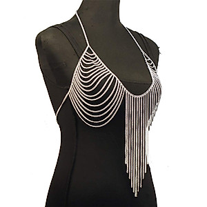 Chran Summer Beach Bra Top Chain Sexy Bikini Accessories Body Chains for Women Golden Necklace Party Jewelry (silver)