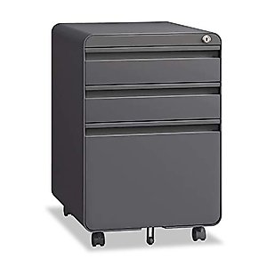 YOLEO 3 Drawer File Cabinet, Metal Filing Cabinets with Lock Wheels & Hanging Rail for A4/Legal/Letter File, Anti-tilt Under Desk Design, Lockable Rolling Mobile File Cabinet for Home Office (Black)