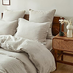 Simple&Opulence 100% Linen Duvet Cover Set with Washed-French Flax-3 Pieces Solid Color Basic Style Bedding Set-Breathable Soft Comforter Cover with 2 Pillowshams(King,Linen)