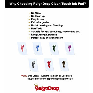Inkless Large Clean Touch Ink Pad Kit for Baby Footprint, Handprint & Pet Paw Print - No Ink Mess, Clear Print, Smudge Resistant, Long Lasting, Baby Safe, Includes 2 Cardstock(Clean-Touch - Black)