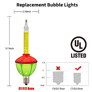 SUNSGNE 4 Pack Multicolor Christmas Bubble Light Replacement Bulbs, Vintage Traditional Bubble Light Replacement Bulbs E12 Candelabra Base for Indoor Christmas Xmas Decorations, 5 Watts