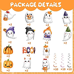 JarThenaAMCS 28Pcs Halloween Boo Hanging Swirl Decorations Ghost Pumpkin Hanging Streamers with Cutouts Cardboard Ornament Ceiling Spirals for Home Party Decor