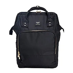 Kah&Kee Nylon Backpack Diaper Bag with Laptop Compartment Waterproof Work Travel School for Women Man (Black)