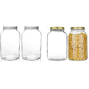 kitchentoolz 4 Pack - 1 Gallon Glass Large Mason Jars Wide Mouth with Airtight Metal Lid - Safe for Fermenting Kombucha Kefir Kimchi, Pickling, Storing and Canning- Dishwasher Safe- Made in USA