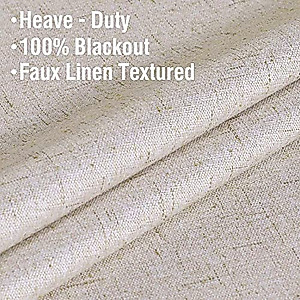 Linen Blackout Curtains 84 Inches Long 100% Absolutely Blackout Thermal Insulated Textured Linen Look Curtain Draperies Anti-Rust Grommet, Energy Saving with White Liner, 2 Panels, Natural