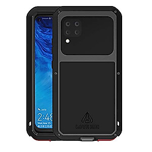 LOVE MEI for Huawei P40 Lite Case, Aluminum Metal Gorilla Glass Waterproof Shockproof Military Heavy Duty Sturdy Protector Cover Hard Case for Huawei P40 Lite (P40 Lite, Black)