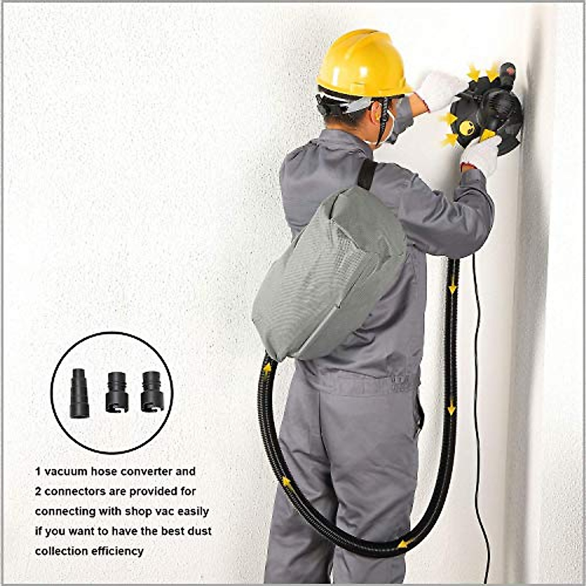 Electric Drywall Sander with Vacuum, Variable Speed and 26FT Power Cord, Drywall Sanding Machine with Extra Mesh Sanding Discs and Safety Kit, CUBEWAY