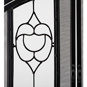 Plow & Hearth Metal Fireplace Screen Glass Floral Black | 44" W x 33" H | 2 - Door | Spark Guard Indoor Grate | Iron Fire Place Cover | Wood Burning Stove Decorative Accessories