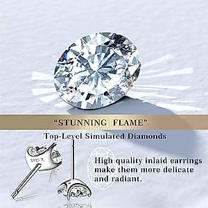 "STUNNING FLAME" 18K White Gold Plated 925 Sterling Silver Cubic Zirconia Oval Cut Stud Earrings | CZ Studs for Women（Oval，5）