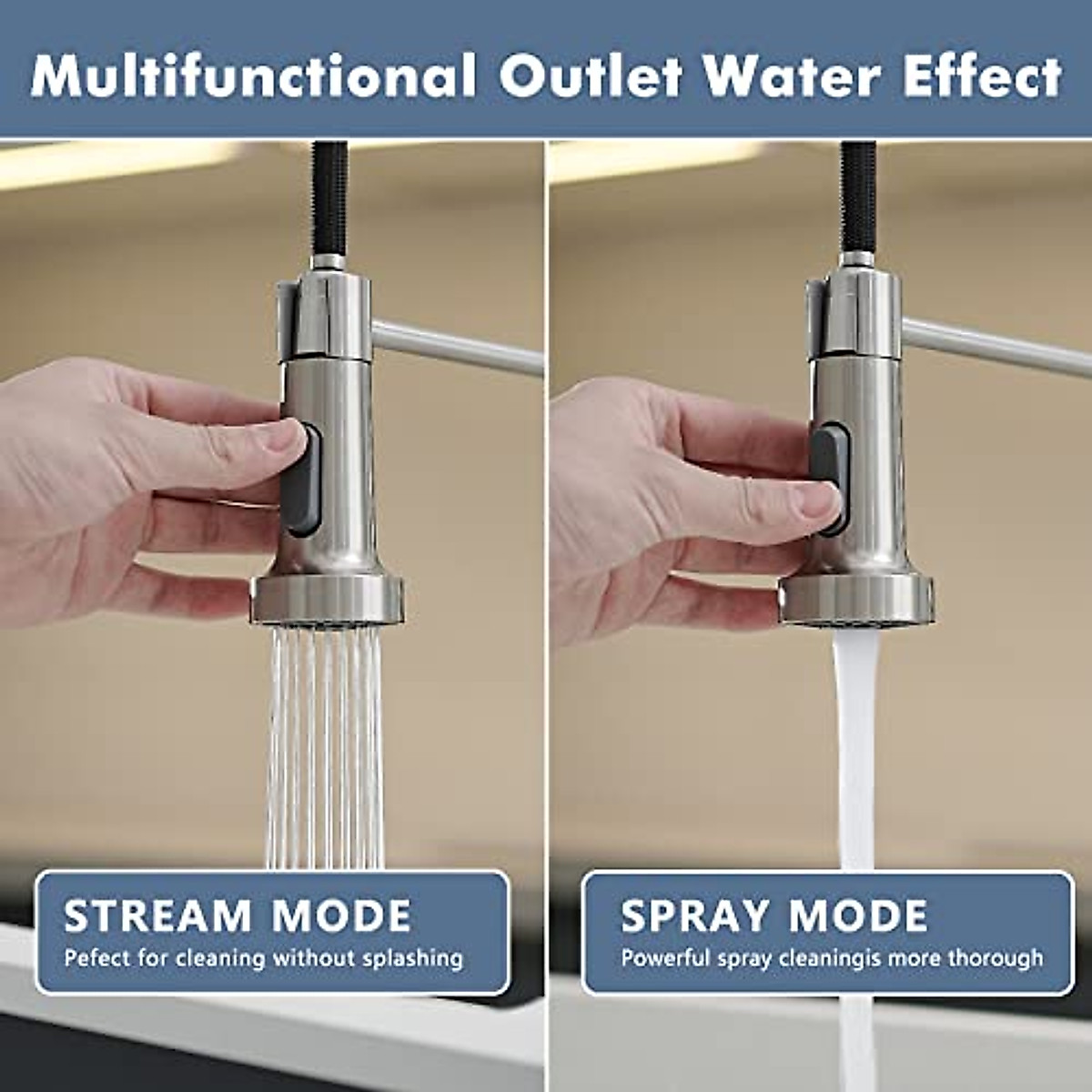 GIMILI Kitchen Faucet with Pull Down Sprayer High Arc Single Handle Spring Kitchen Sink Faucet Brushed Nickel Modern rv Stainless Steel Kitchen Faucets