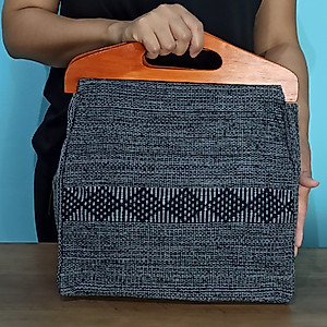 MEXICANDOO Authentic Mexican Handcrafted Woven Handbag for Women or Girls with Wooden Handles. Casual and Lightweight Purse (Black and White)