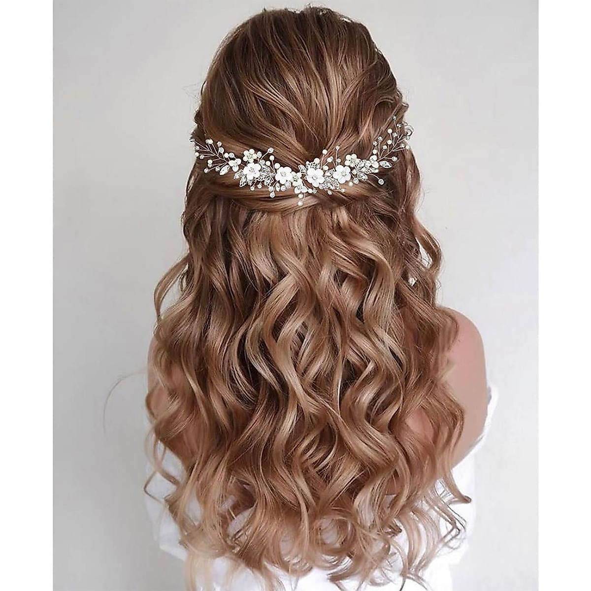 GORAIS Flower Bride Wedding Hair Vine Crystal Bridal Headpieces Pearl Hair Accessories for Women and Girls (A-Silver)