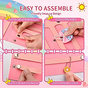 SKYNEO Headbands Holder for Baby Girls, Hanging Headbands Organizer, Baby Bow Holder Organizer w/Heart-Shape Velvet Hangers(Light Pink)