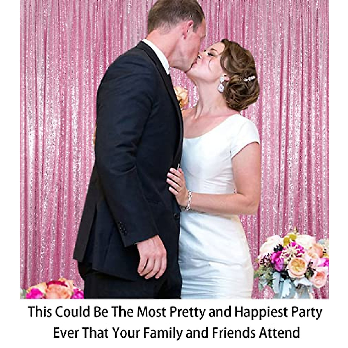 Pink Gold Sequin Curtains Sequin Backdrop 4x8 Feet Sheer Curtans Panels Wedding Photo Backdrop Sequin Backdrop Curtains for Parties (4FTx8FT, Fuchsia Pink)