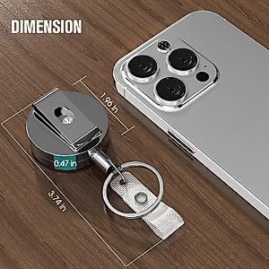 KTRIO 2 Pack Retractable Badge Holders Reel, Heavy Duty Badge Reels Retractable with Belt Clip, Metal Badge Holder Retractable Clip with Steel Wire Cord, Max Loading Weight 5.3oz(Silver)