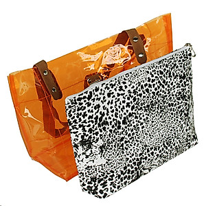 [Lucky Orange] Leopard Double Handle Leatherette Satchel Bag Handbag Purse Casual Styling