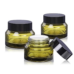 Glass Cosmetic Jars with Lids, 3 Pack Small Glass Jars, 30 ml Empty Makeup Containers for Sample, Cream, Lotion (1 oz, Green)