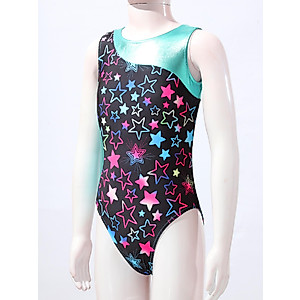 winying Kids Girls Two Piece Unitard Leotard Stretchy Fitness Bodysuit Gymnastic Dancewear Starry Black A 8 Years