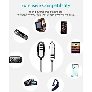 Wishinkle 5 USB Car Charger, 54W Multi Ports Car Charger Adapter, 5ft USB Splitter Vehicle Charger for Samsung Galaxy Note9/S9/S9+ and More